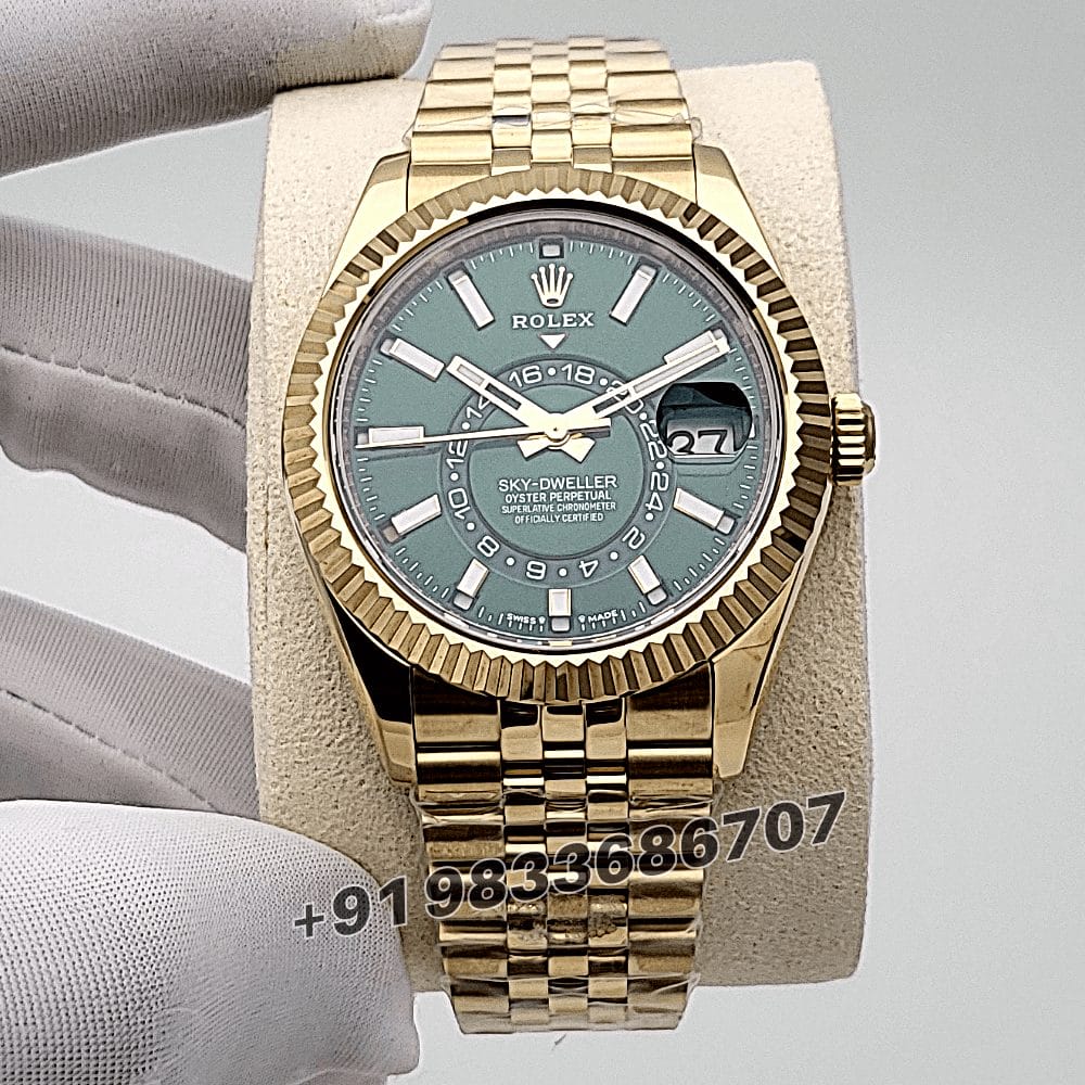 Rolex Sky-Dweller 18kt Yellow Gold Oysterflex Bright Green Dial 42mm ...